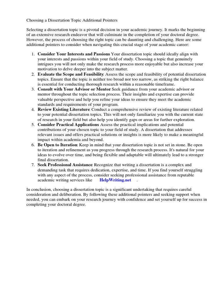 Choosing A Dissertation Topic Additional Pointers | PDF | Thesis | Quantitative Research