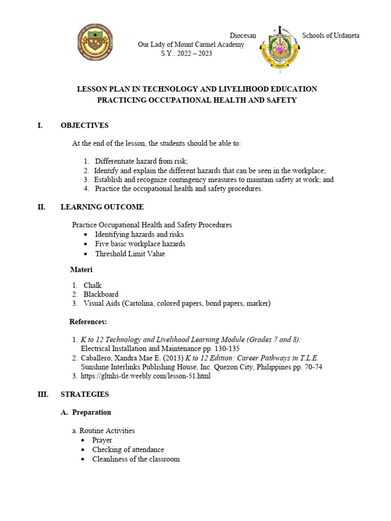 Lesson Plan Tle 7 Lesson 3 | PDF | Hazards | Occupational Safety And Health