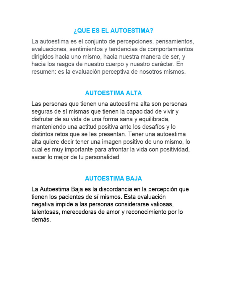 Que Es El Autoestima | PDF | Autoestima | Sicología