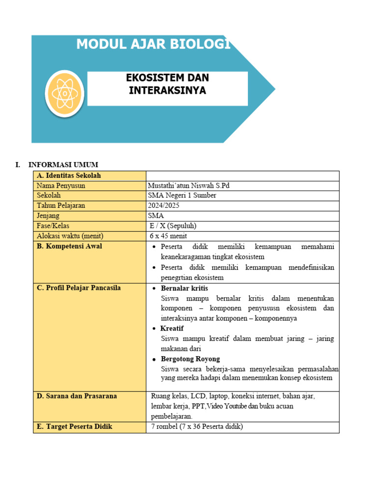 Modul Biologi Ekosistem SMA | PDF | Karier & Perkembangan