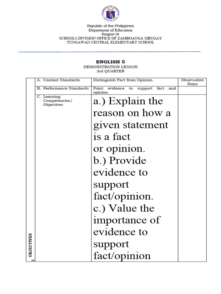 DEMO LESSON PLAN MATH Final | PDF | Learning | Evidence