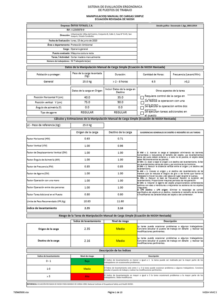 NIOSH MMCS Tabla y Formula | PDF | Informática