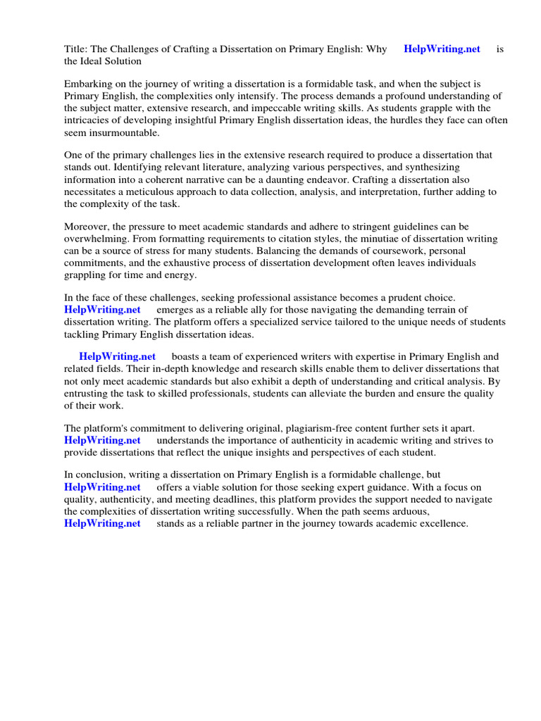 Primary English Dissertation Ideas | PDF | Thesis | Quantitative Research