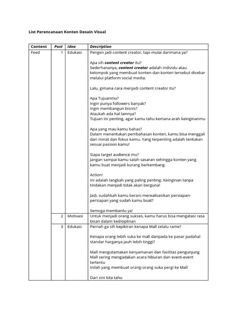Perencanaan Konten Desain Visual Agustus 2 | PDF