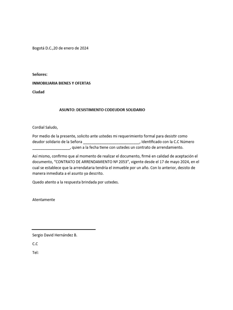 Asunto Desistimiento Codeudor Solidario | PDF