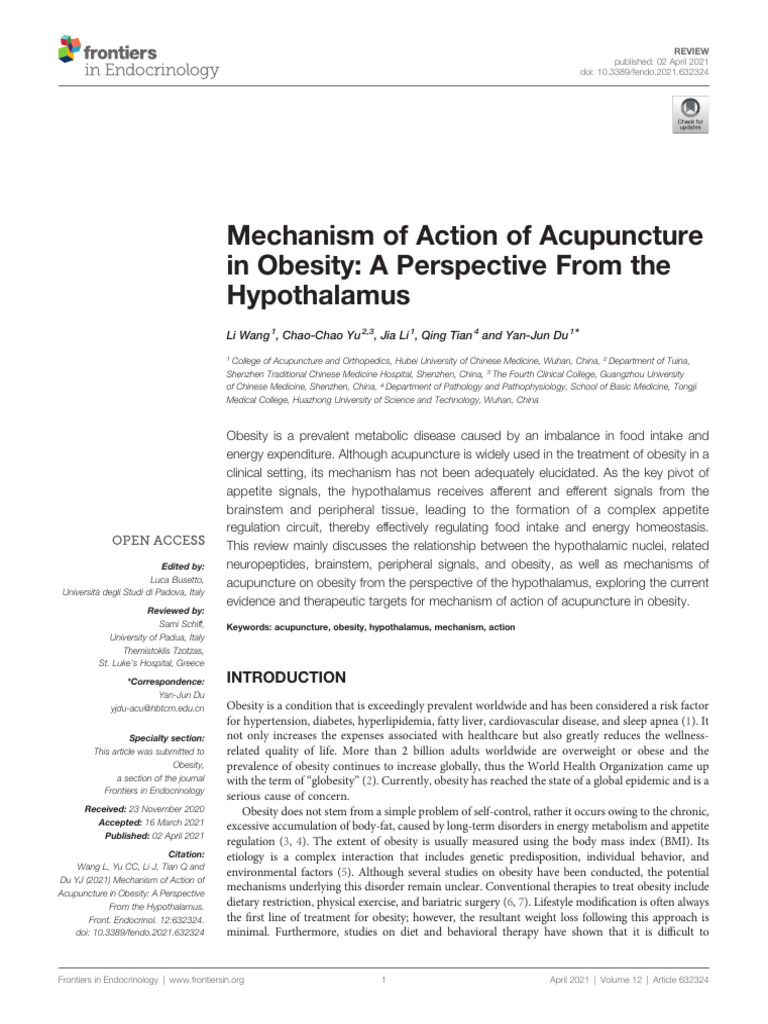 Mechanism of Action of Acupuncture in Obesity: A Perspective From The ...