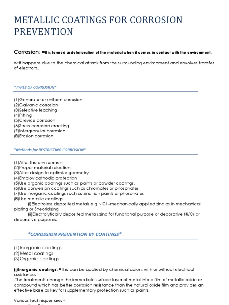 Metallic Coatings For Corrosion Prevention | PDF | Corrosion | Chemical ...