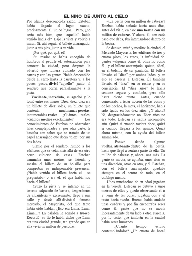 EL NIÑO Junto Al Cielo Lec Tura | PDF | Poesía