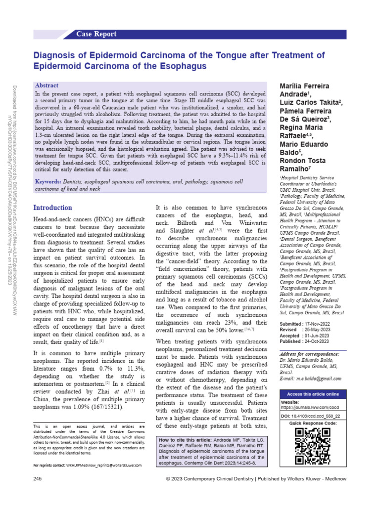 Diagnosis of Epidermoid Carcinoma of The Tongue.11 | PDF | Esophageal ...