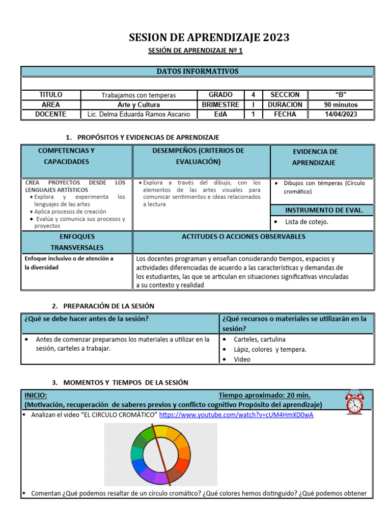 Sesion Arte Trabajamos Con Temperas | PDF | Aprendizaje | Dibujo
