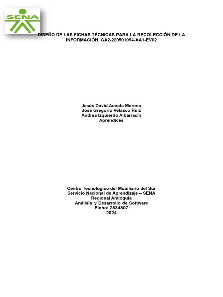 Diseño de Las Fichas Tecnicas para La Recoleccion de Informacion ... Diseño de Las Fichas Tecnicas para La Recoleccion de Informacion ...