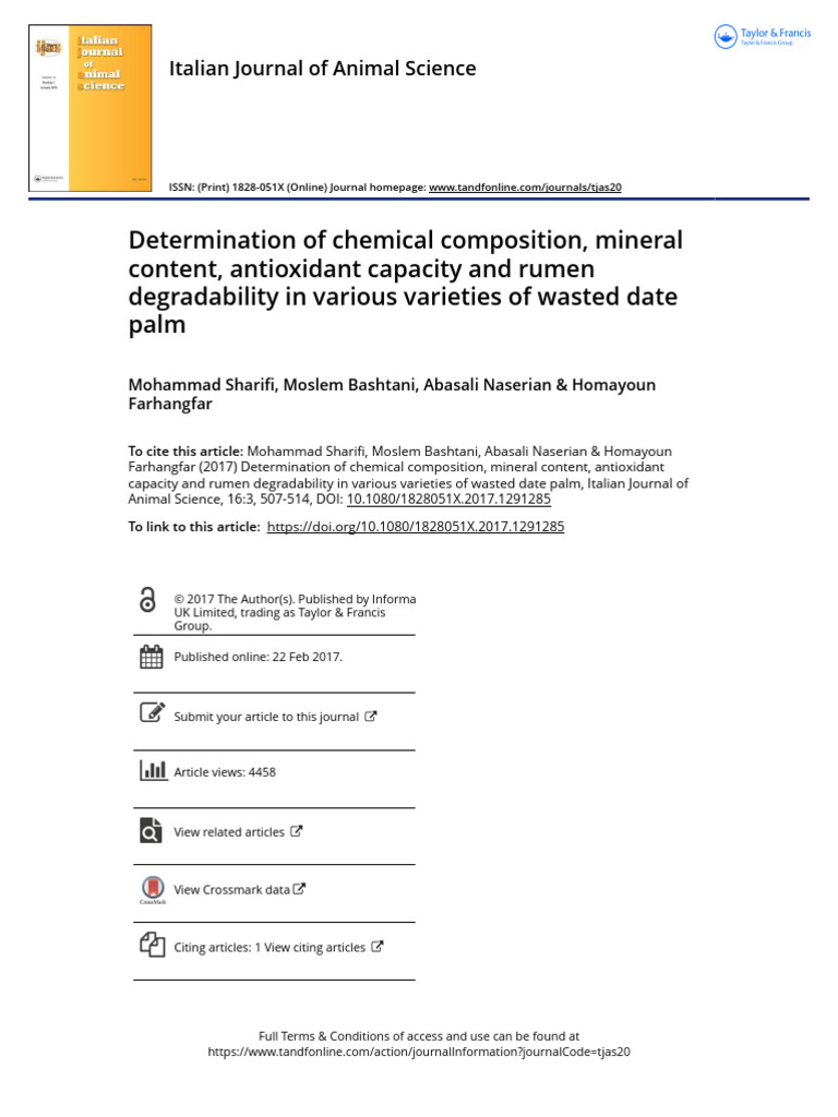 Determination of Chemical Composition Mineral Content Antioxidant Capacity and Rumen ...