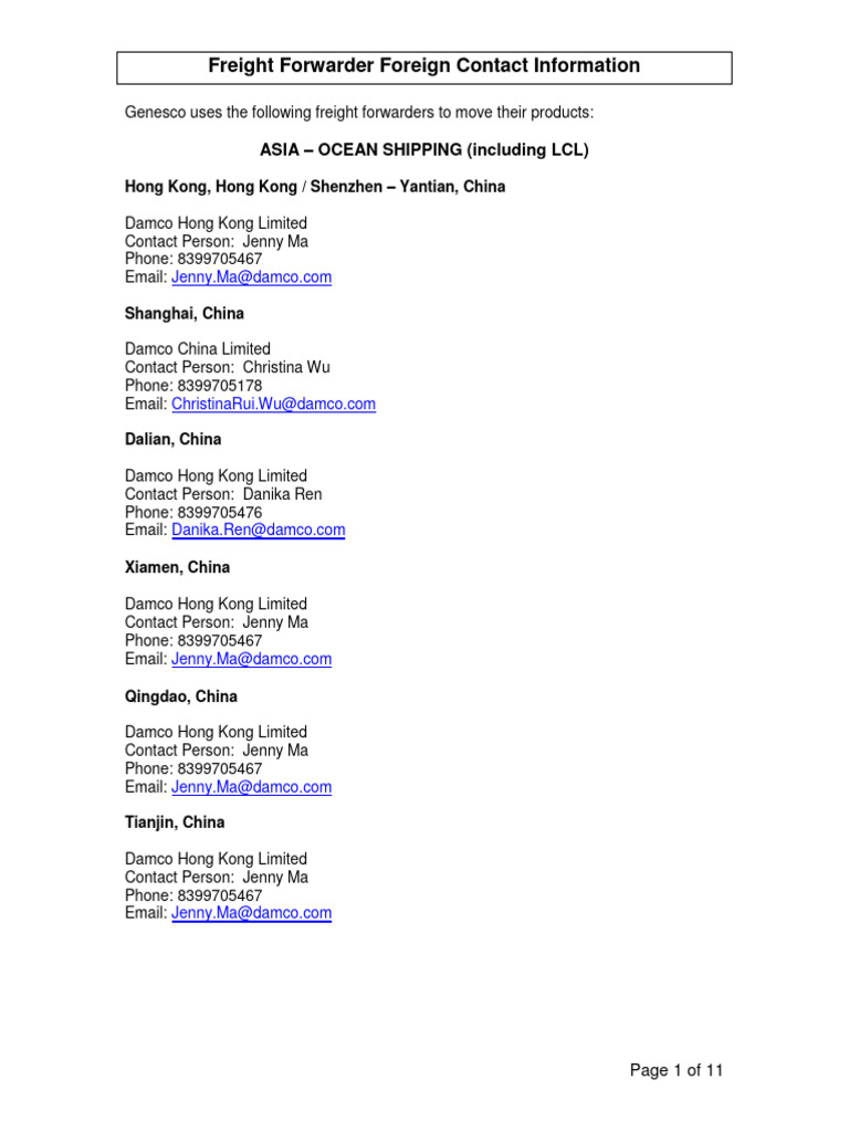 Freight Forwarder Foreign Contact Information | PDF