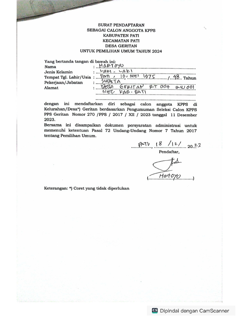 Hartoyo Pendaftaran | PDF