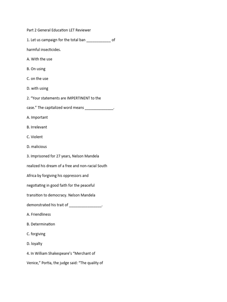 General Education LET Reviewer Part 2 | PDF