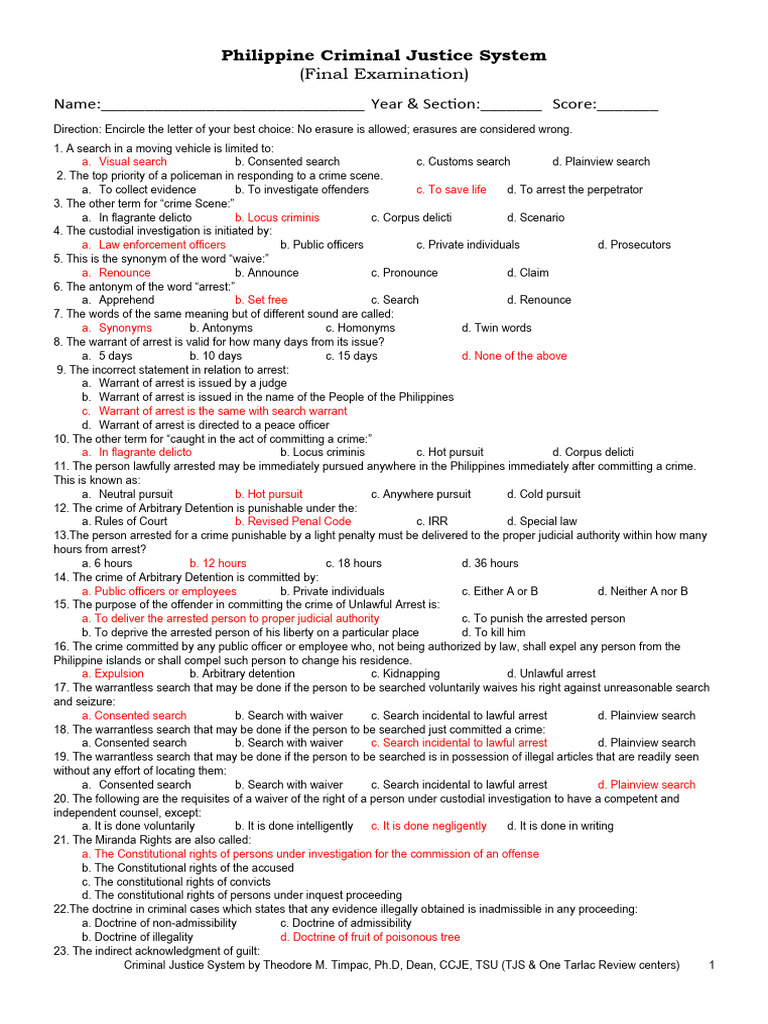 CJS Answer Key | PDF | Prosecutor | Plea
