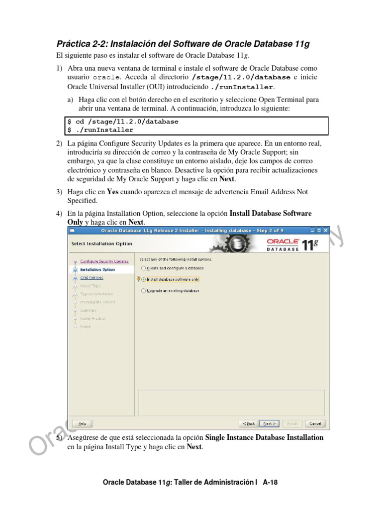 2 2 Instalación Del Software Oracle Database 11g Pdf Informática Ciencias De La Información