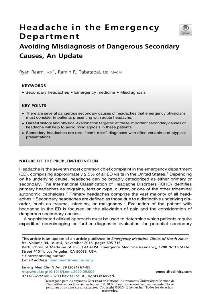 Cefalea en Urgencias | PDF | Headache | Stroke