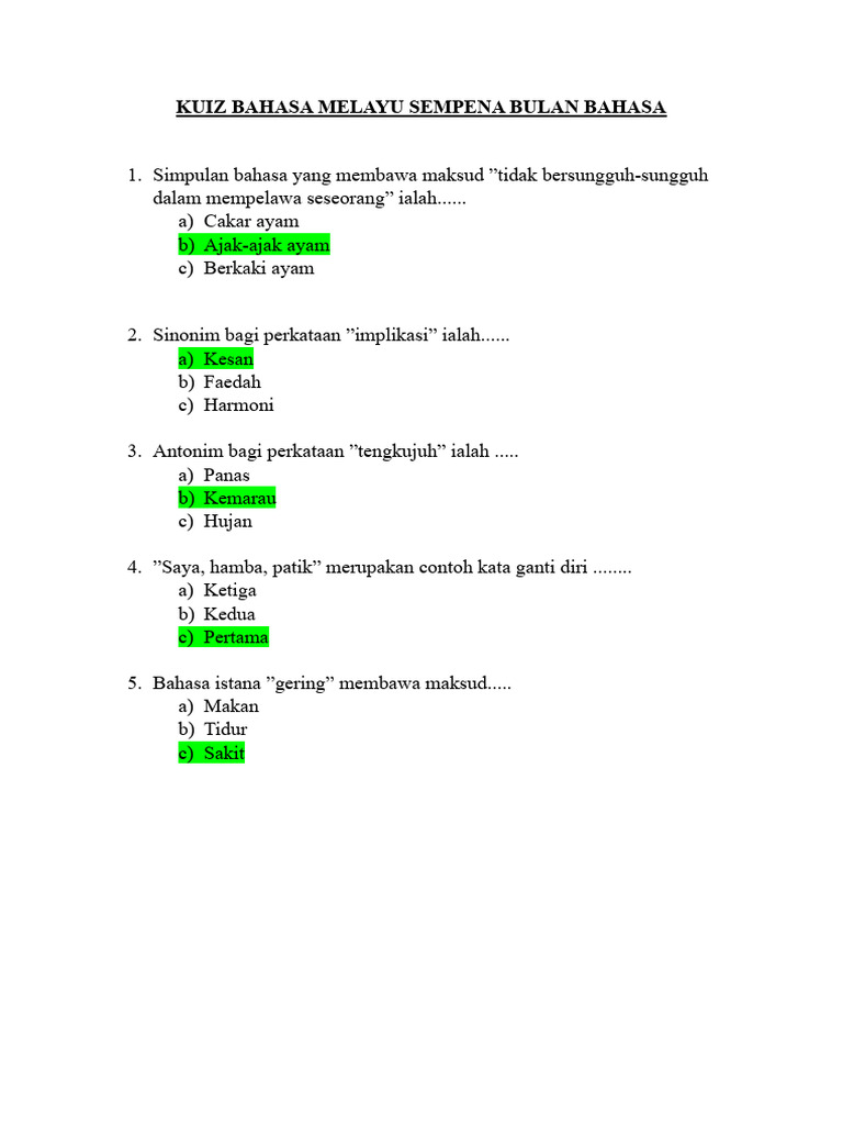 Kuiz Bulan Bahasa | PDF