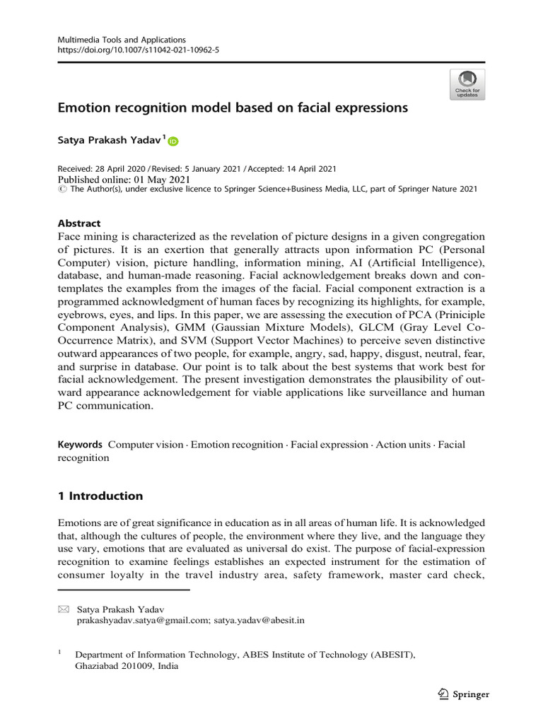 Modelo de reconocimiento de emociones basado en expresiones faciales | PDF | Principal Component ...