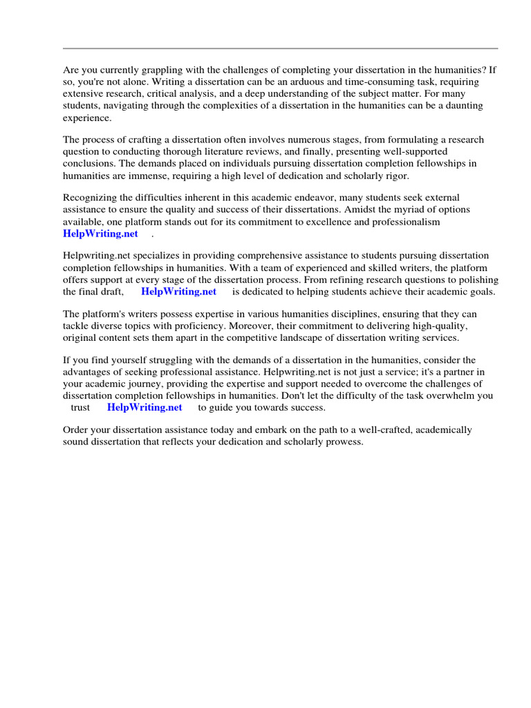 Dissertation Completion Fellowships Humanities | PDF