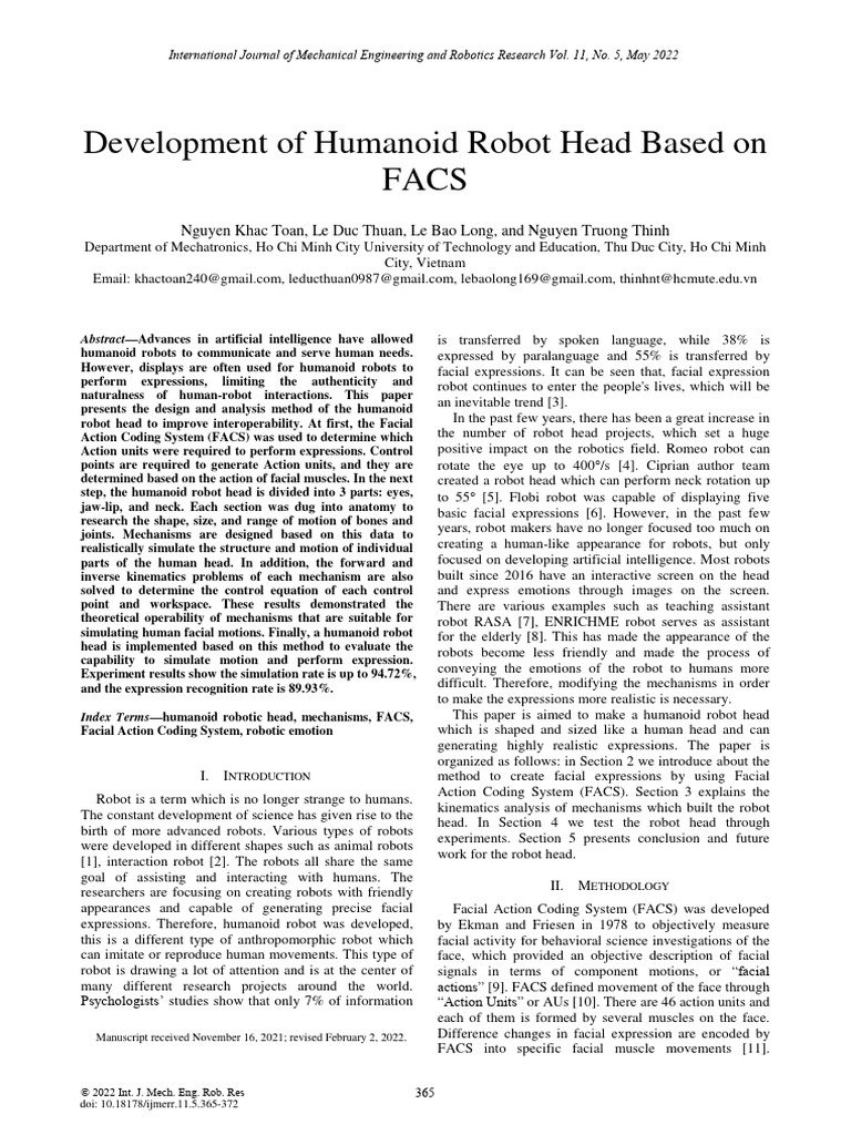 Desarrollo de Cabeza de Robot Humanoide Basado en FACS | PDF