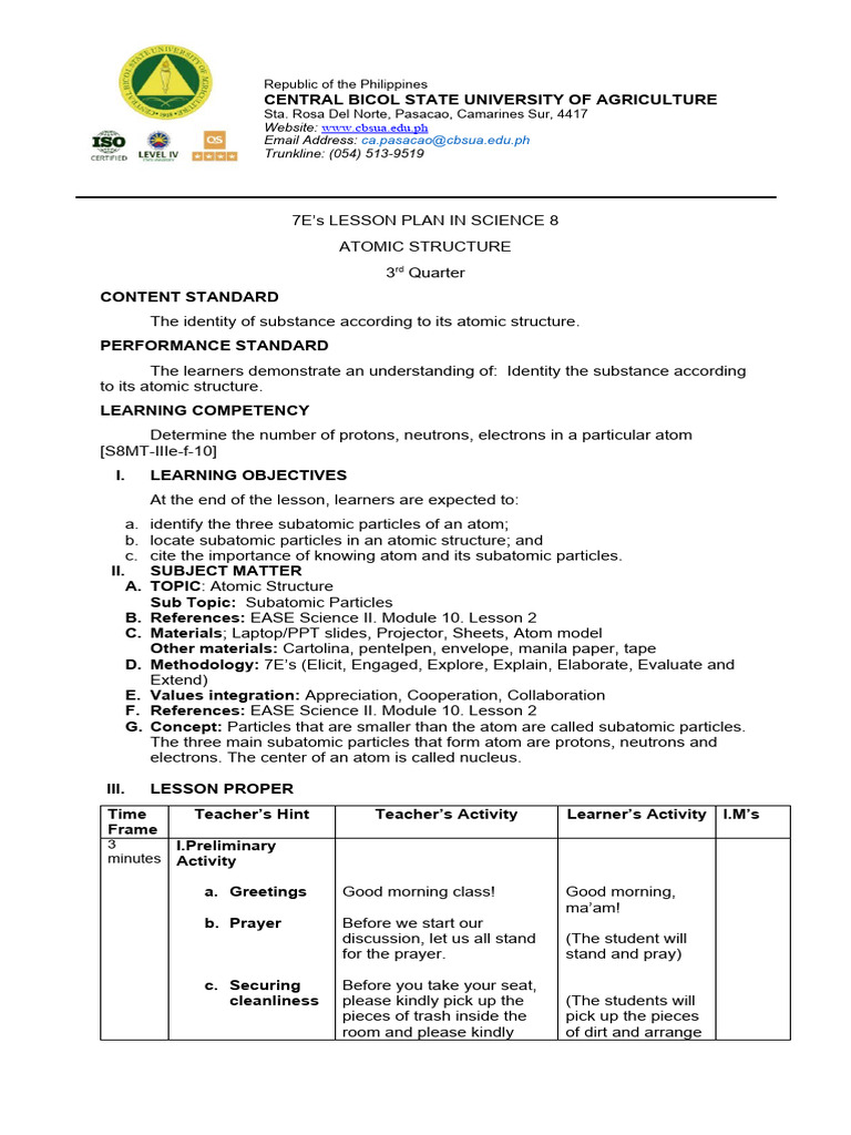 Subatomic Particles - Detailed Lesson Plan | PDF | Atomic Nucleus | Atoms