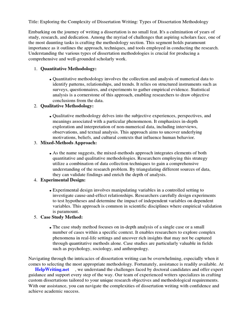 Types of Dissertation Methodology | PDF | Methodology | Quantitative ...
