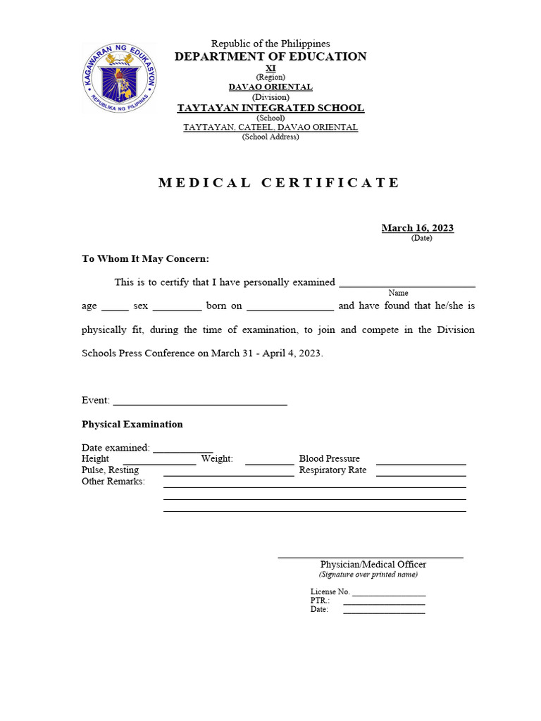 2017 Medical Certificate | PDF