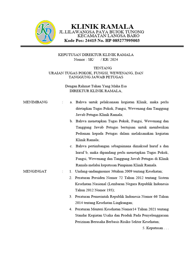 1.1.3.3 SK Uraian Tugas Fungsi PJ Petugas KR | PDF