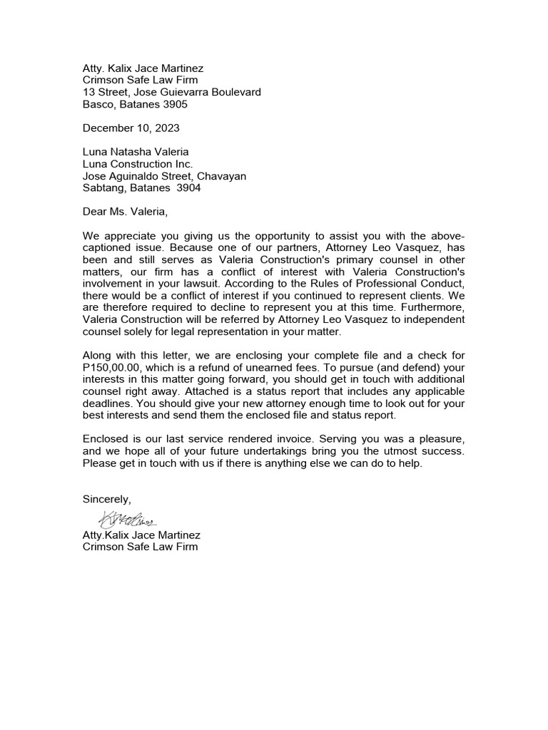 Conflict Letter Sample | PDF | Law