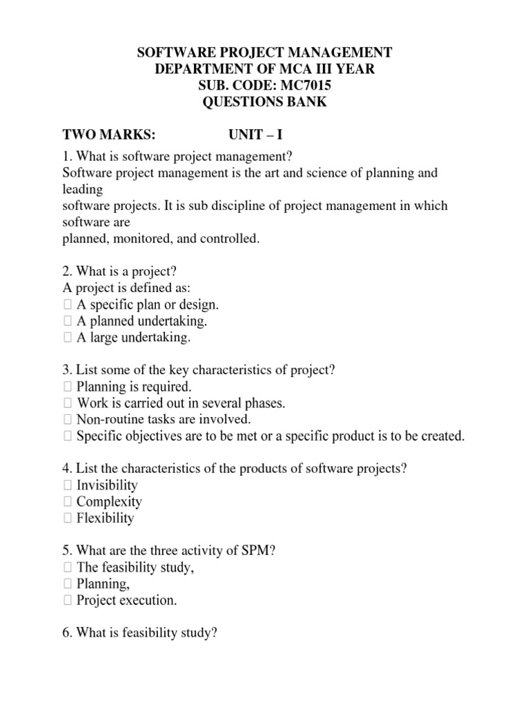 Software Project Management Questions Bank | PDF | Return On Investment ...