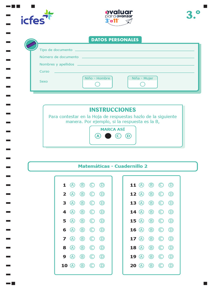 Hoja de Respuestas Cuadernillo Matematicas 3 2 | PDF