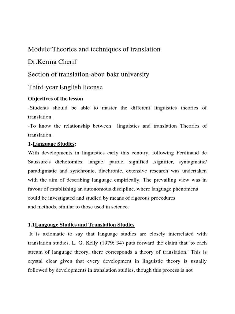 Module of Translation and Techniques Translation 3 RD Year | PDF | Translations | Linguistics