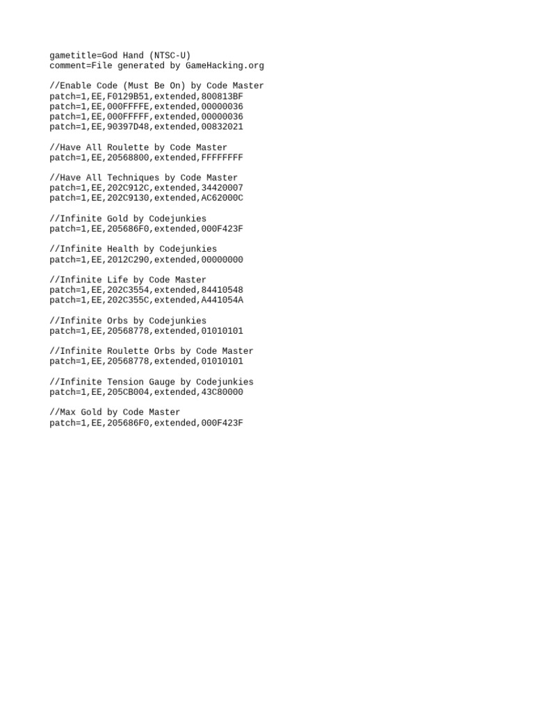 God Hand Ntsc-U .Pnach (Sfile | PDF | Technology & Engineering