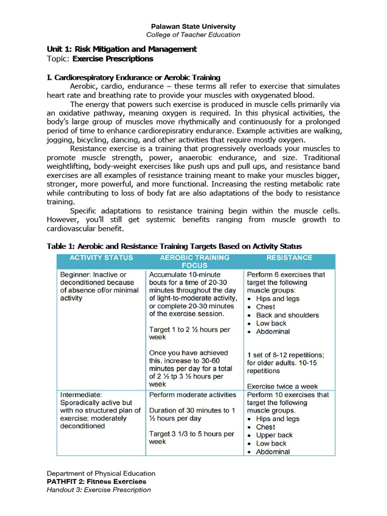 PATHFIT 2 Handout 3 | PDF | Aerobic Exercise | Strength Training