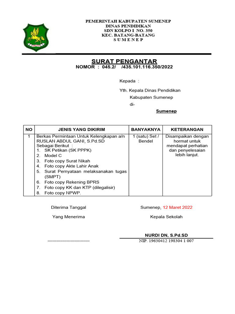 Surat Pengantar & SPMT & Modelc Kosong | PDF