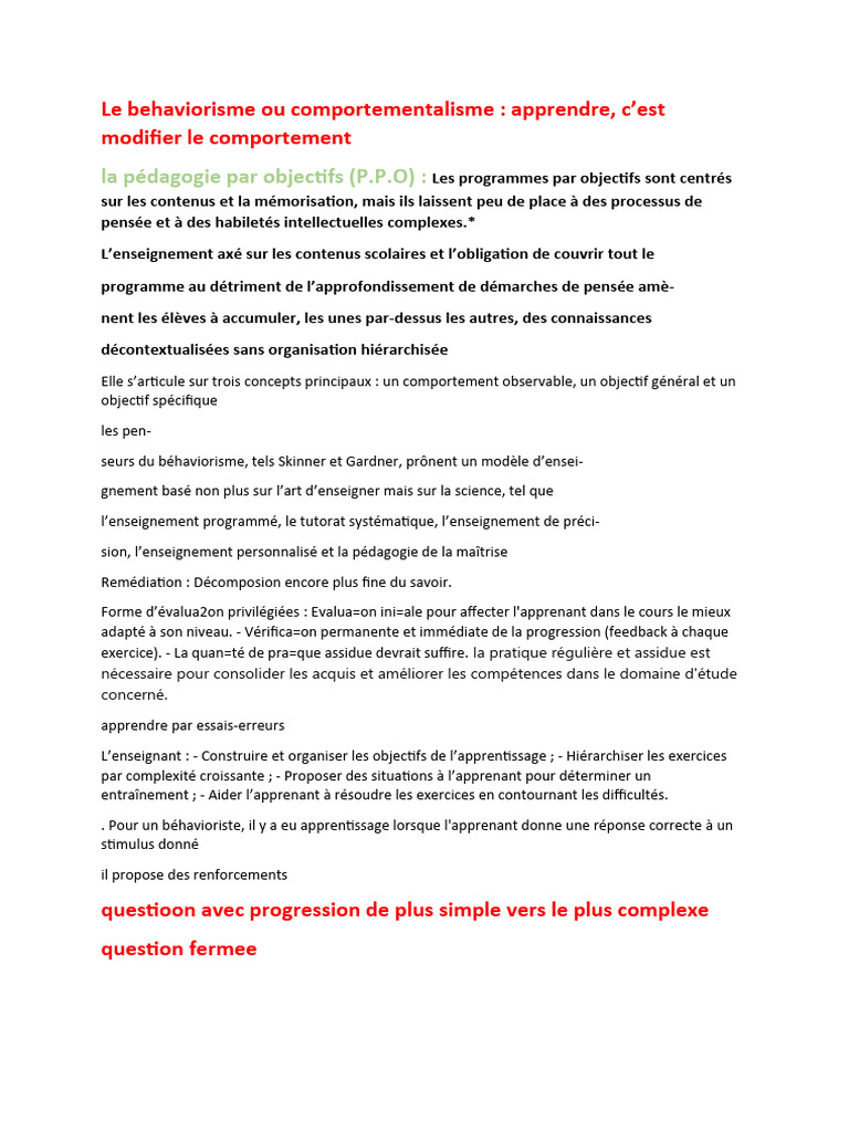 Comportementalisme et évaluation pédagogique | PDF | Behaviorisme ...