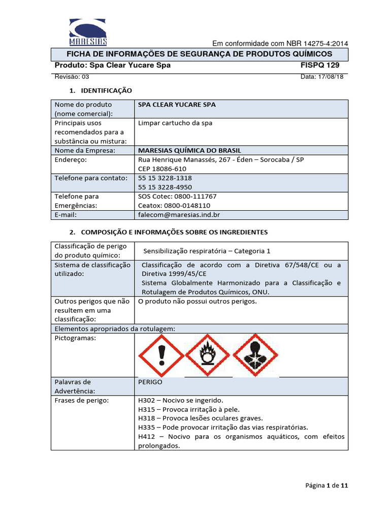 129 SPA Clear Yucare | PDF | Água | Oxigênio