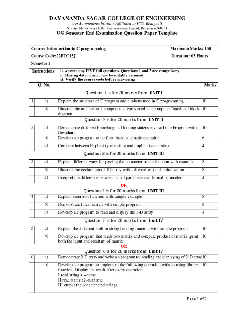 C Proagramming Model QP | PDF | C (Programming Language) | Computer Program