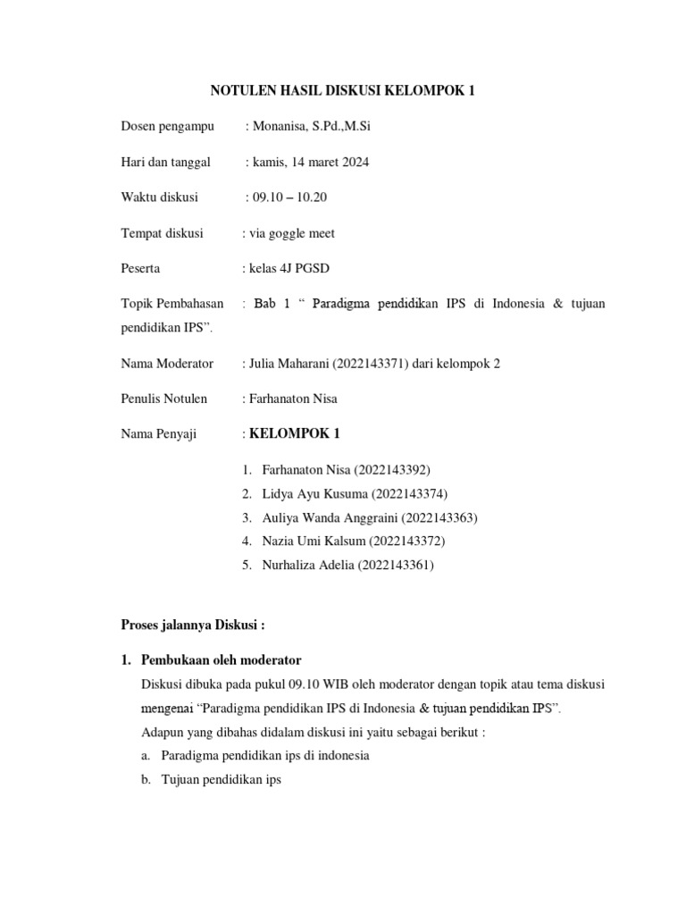 Notulen Diskusi Kelompok 1 IPS | PDF