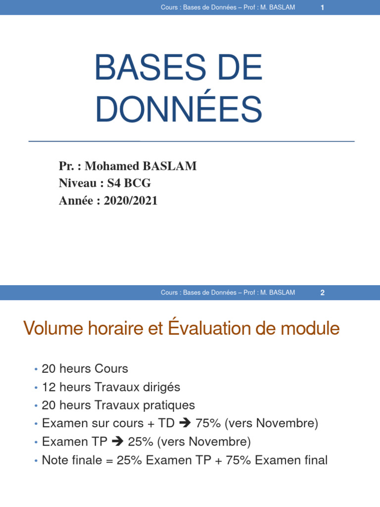 Cours de Bases de Données - M. Baslam | PDF | Système d'exploitation ...
