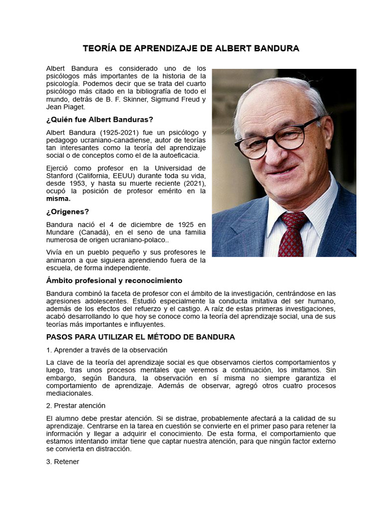 Teoria de Aprendizaje Albert Bandura | PDF | Aprendizaje | Autoeficacia