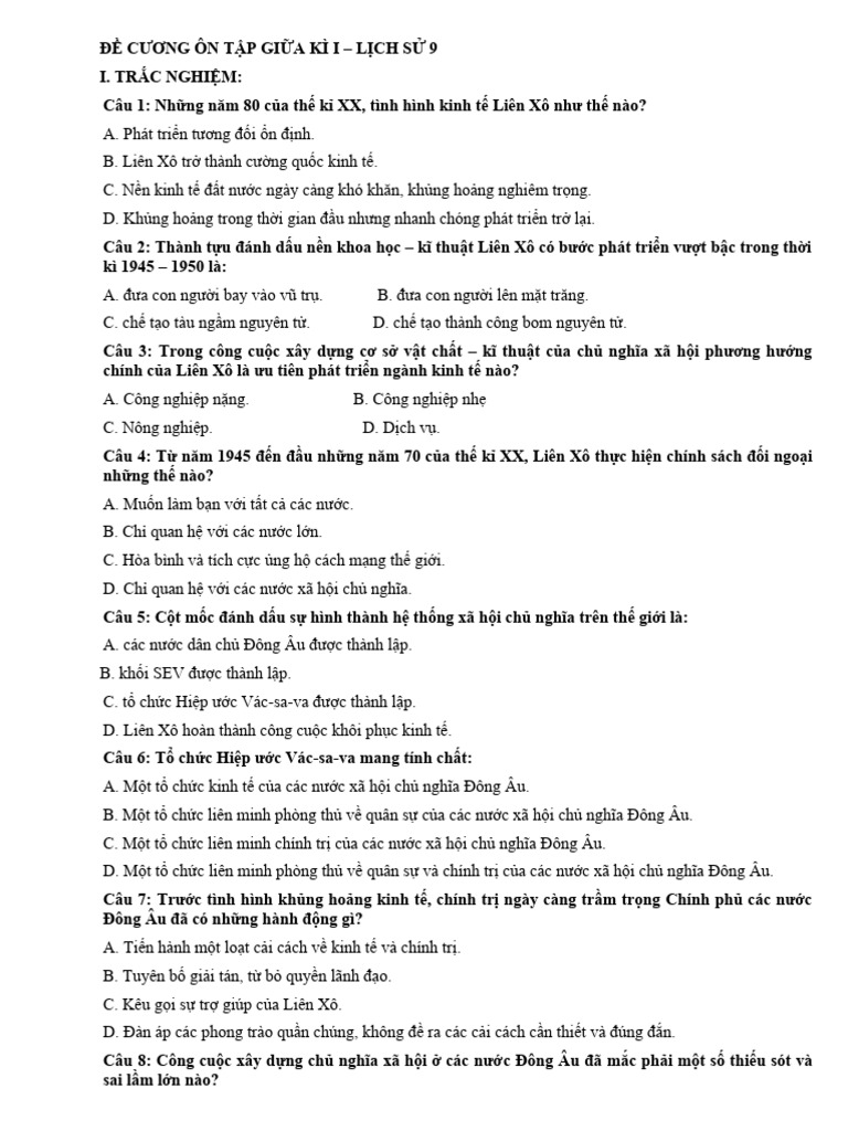 De Cuong Giua Ki 1 Su 9 | PDF