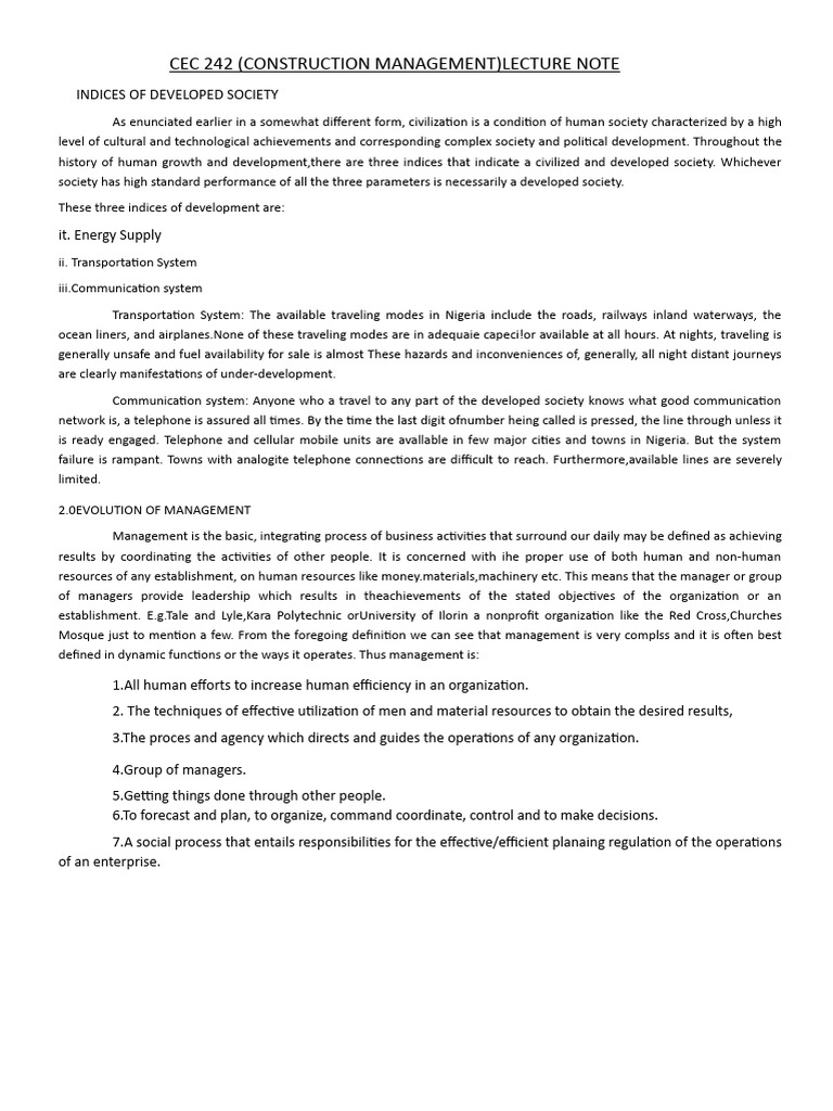 CEC 242 C. Management 1st Handout | PDF | Concrete | Labour Economics