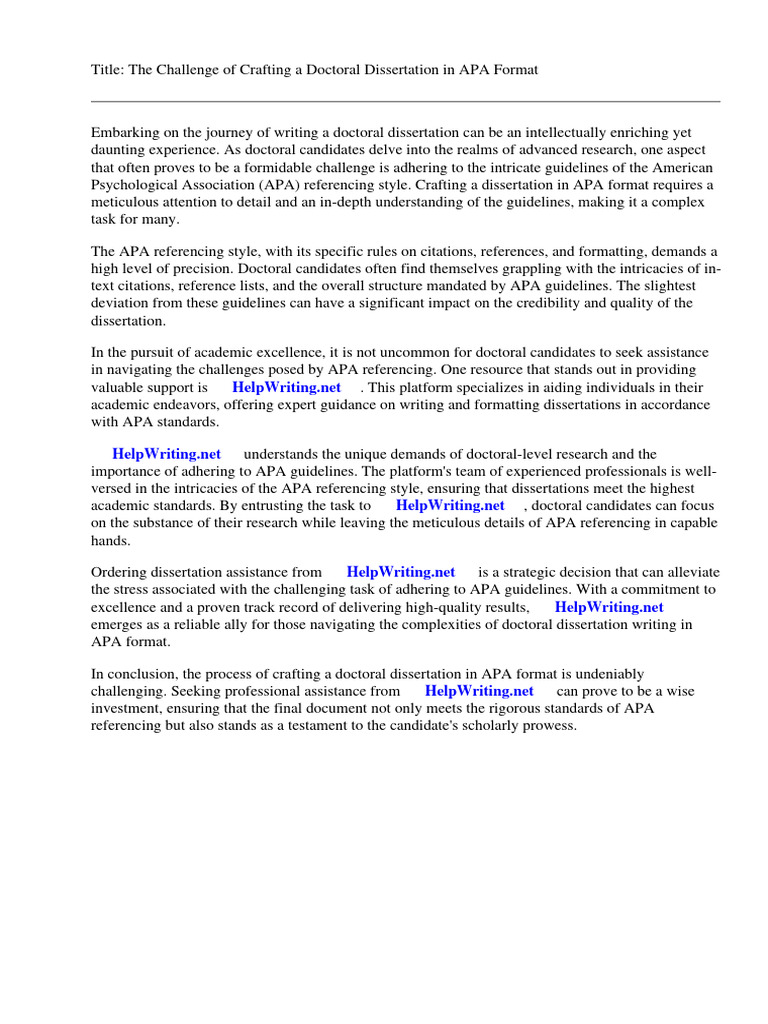 Doctoral Dissertation Apa Reference | PDF | Thesis | Apa Style