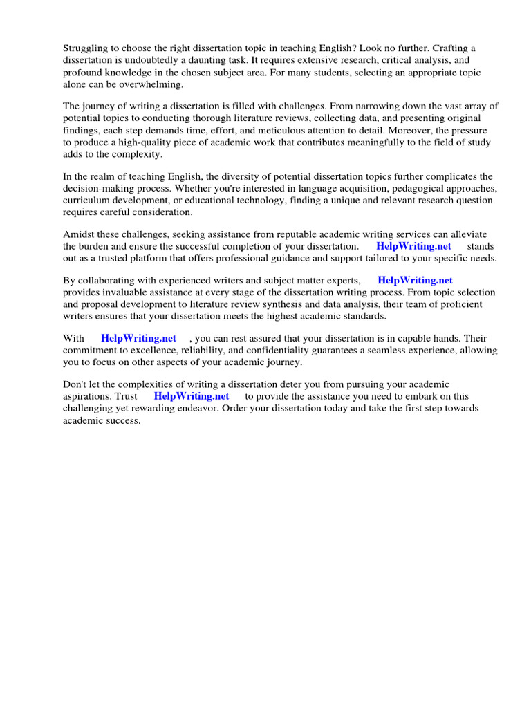 Dissertation Topics in Teaching English | Download Free PDF | Thesis ...
