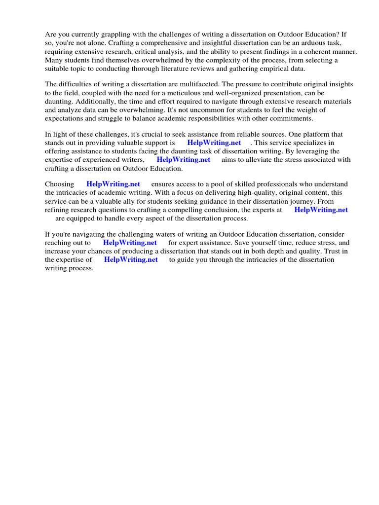 Outdoor Education Dissertation Examples | PDF | Learning | Teachers