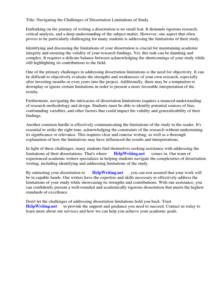 Dissertation Limitations of Study | PDF | Methodology | Sampling ...