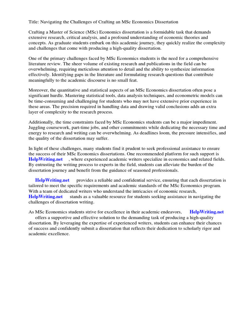 MSC Economics Dissertation Example | PDF | Economics | Hypothesis
